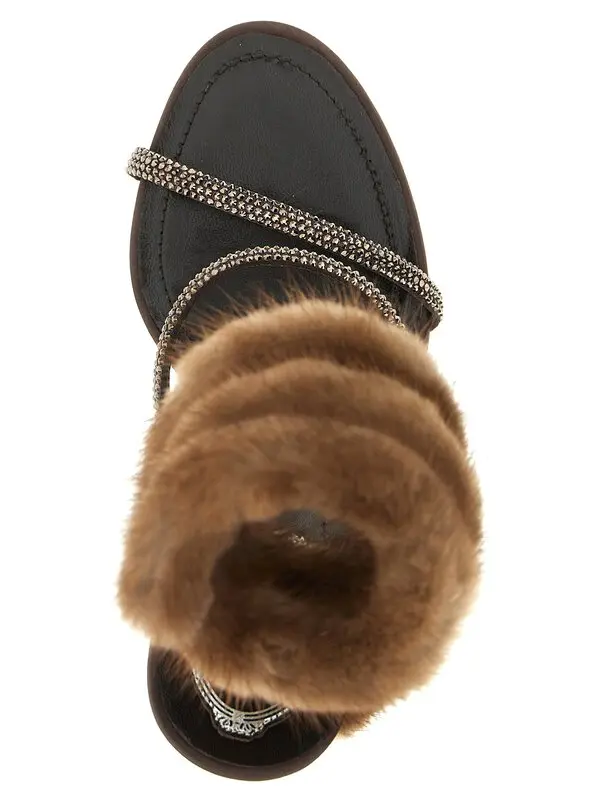 Rene Caovilla Lindsey' Satin Sandals With Mink Fur Ankle Wrap