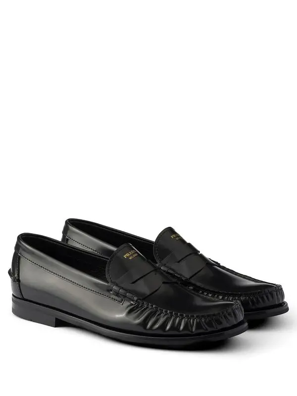 Prada Brushed Leather Loafers With Pinched Stitch Seam