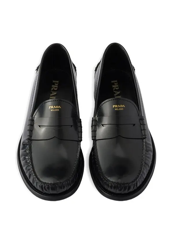 Prada Brushed Leather Loafers With Pinched Stitch Seam - Black