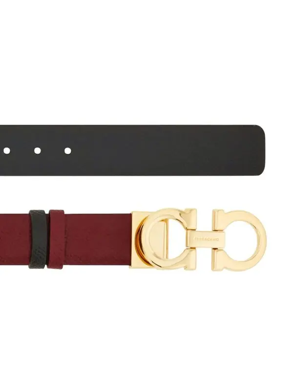 FERRAGAMO Hammered Leather Reversible Gancini Belt