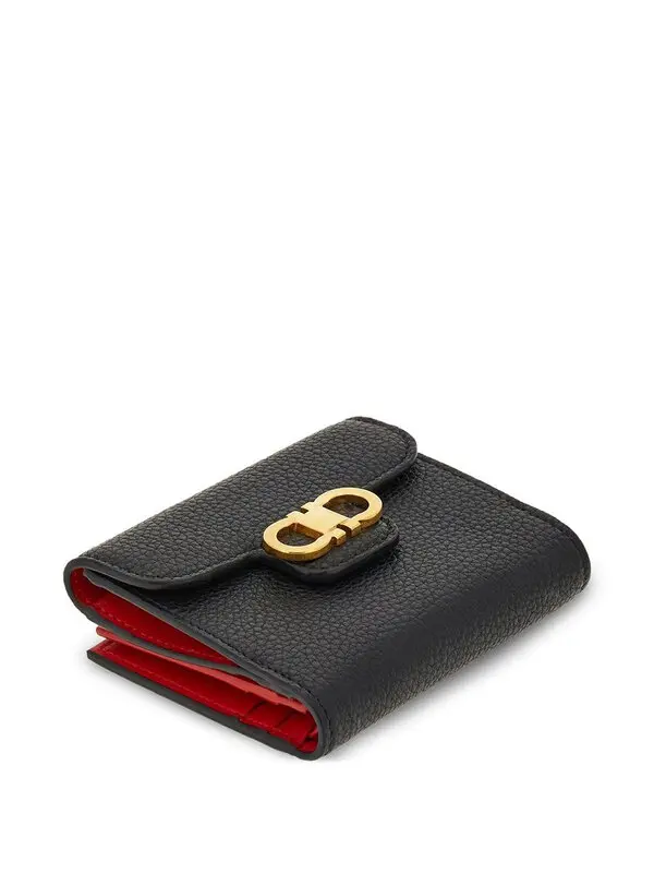 FERRAGAMO Gancini Grained Leather Compact Wallet - Black