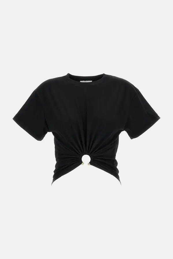 Rabanne Black Cotton Jersey T-shirt With Piercing Detail - Multicolor