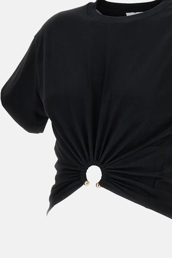 Rabanne Black Cotton Jersey T-shirt With Piercing Detail - Multicolor