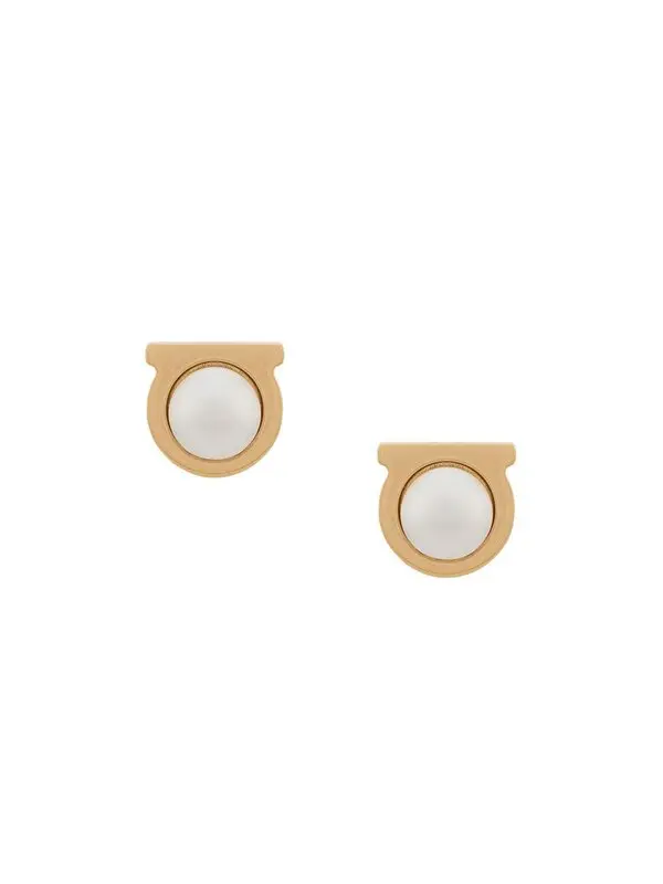 FERRAGAMO Gancini Pearl Stud Earrings - Silver