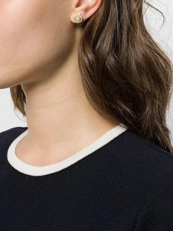 FERRAGAMO Gancini Pearl Stud Earrings - Silver