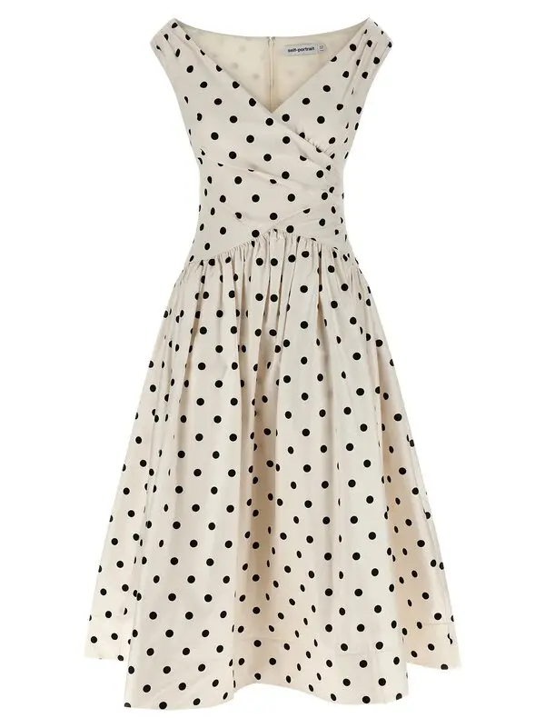SELF-PORTRAIT Polka Dot Cotton Midi Dress - Multicolor