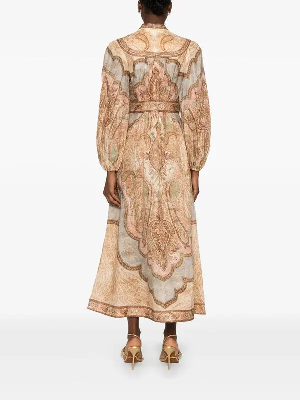 Zimmermann Linen Plunge Midi Dress - Multicolor