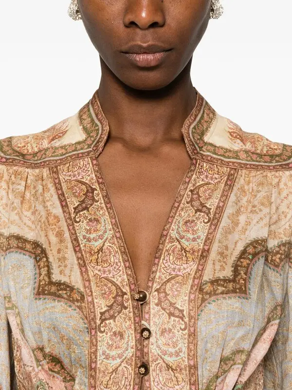 Zimmermann Linen Plunge Midi Dress - Multicolor