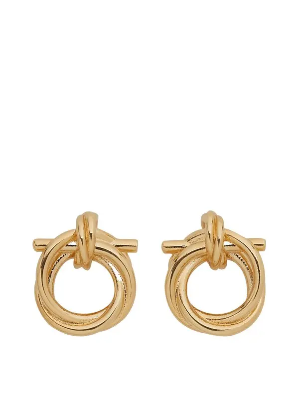 FERRAGAMO Brass Knotted Hoop Stud Earrings - Silver