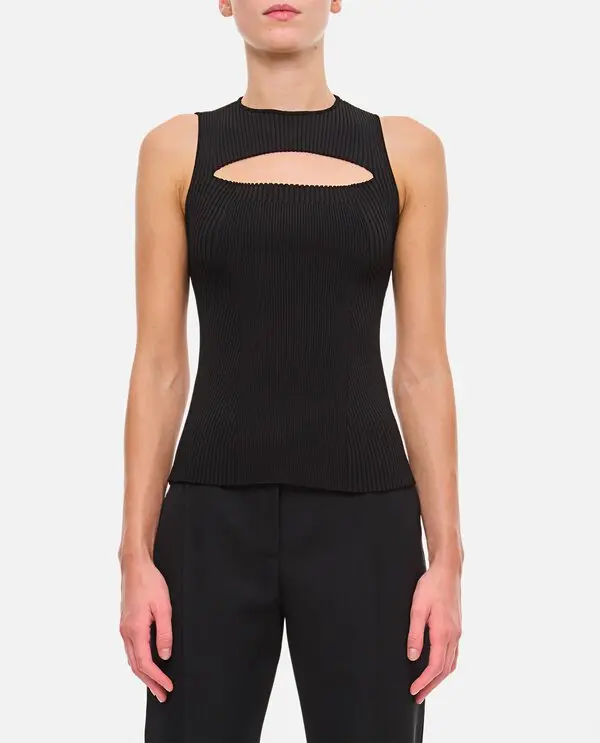 Alexander McQueen Ribbed Knit Sleeveless Top With Cutout - Multicolor