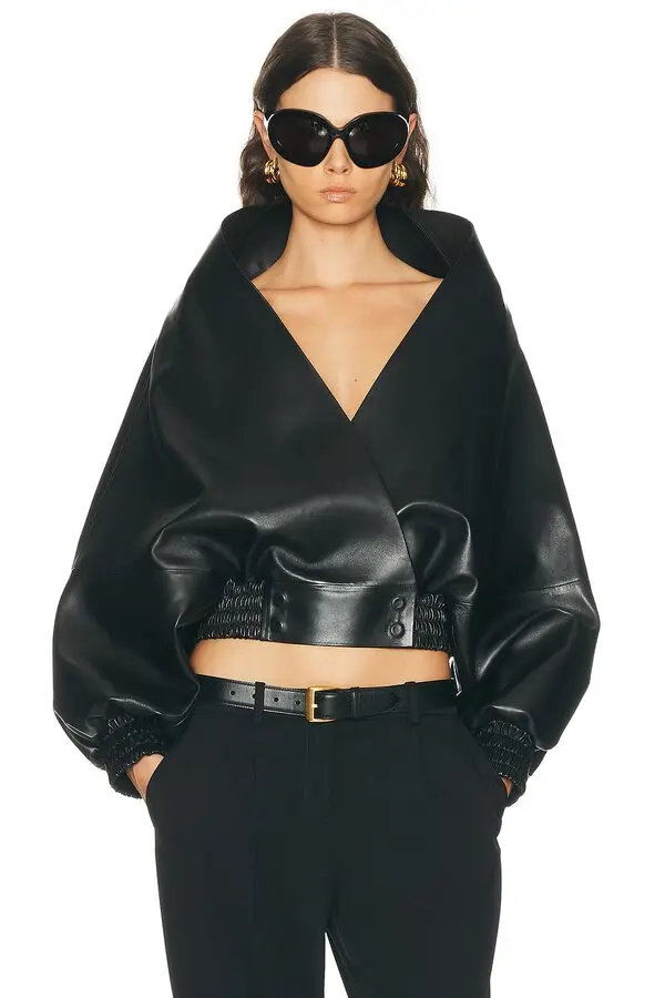 Balenciaga Leather Folded Jacket - Black