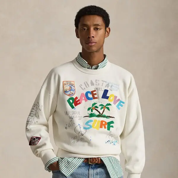 Ralph Lauren Peace Love Surf" Graphic Fleece Sweatshirt