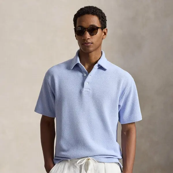 Ralph Lauren Standard Fit Textured Piqué Polo Shirt - Pebble Blue