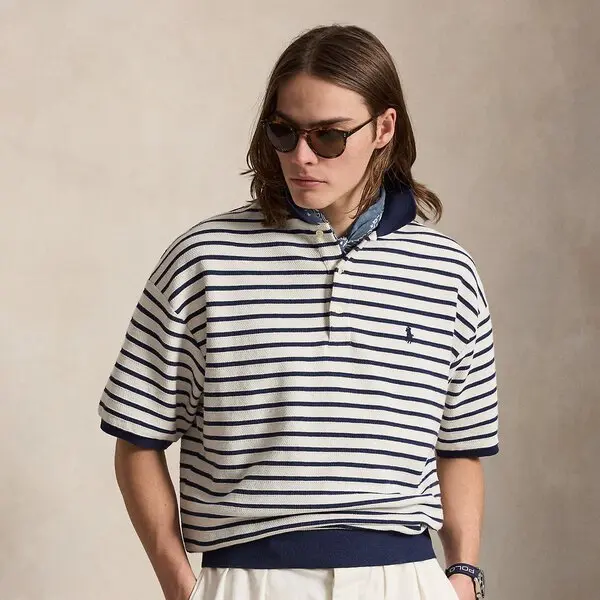 Ralph Lauren Relaxed Fit Striped Textured Polo Shirt - Nevis/newport Navy