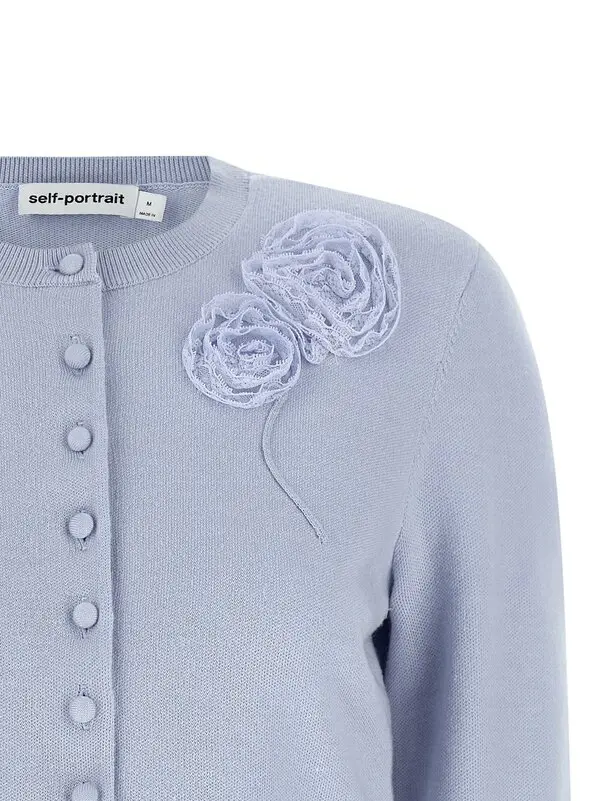 SELF-PORTRAIT Floral Appliqué Cardigan - Blue