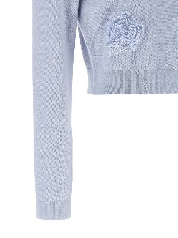 SELF-PORTRAIT Floral Appliqué Cardigan - Blue
