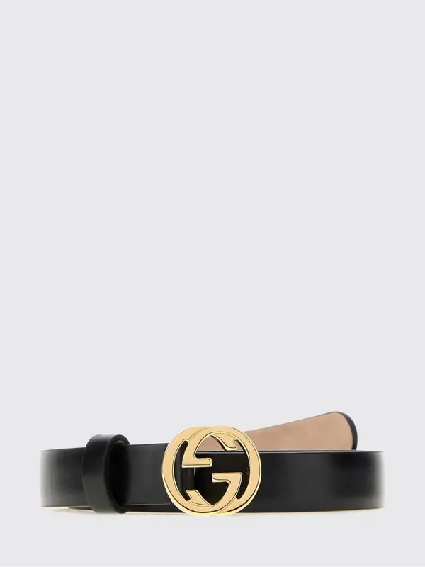 Gucci Leather Belt With Gold Tone Interlocking G Detail - Black