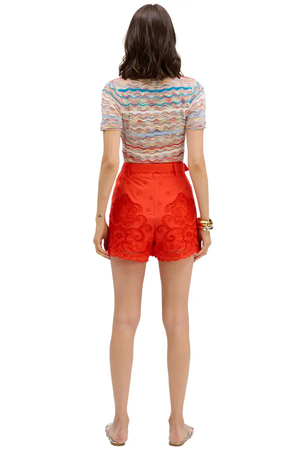 ALLISON NEW YORK Ainsley Embroidered Scalloped Shorts