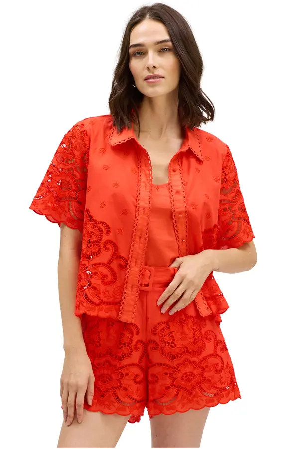 ALLISON NEW YORK Clyde Eyelet Shirt - Red