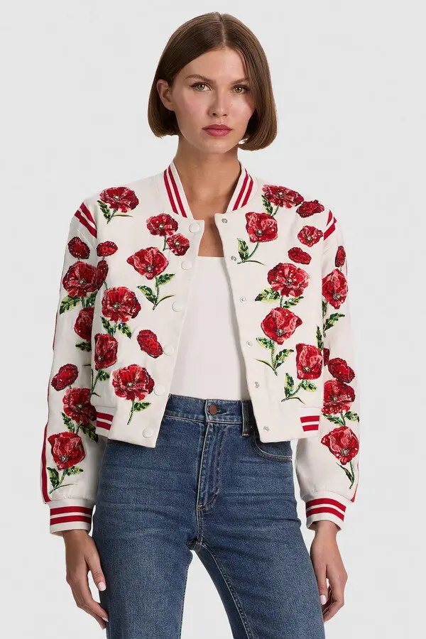 Alice + Olivia Keri Embellished Varsity Jacket - Stripe