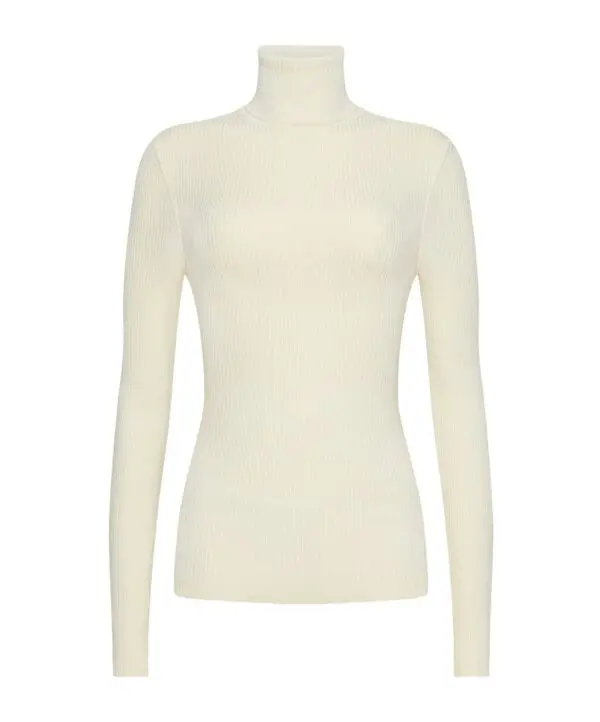 Wolford Merino Fine Rib Top With Long Sleeves - Ecru