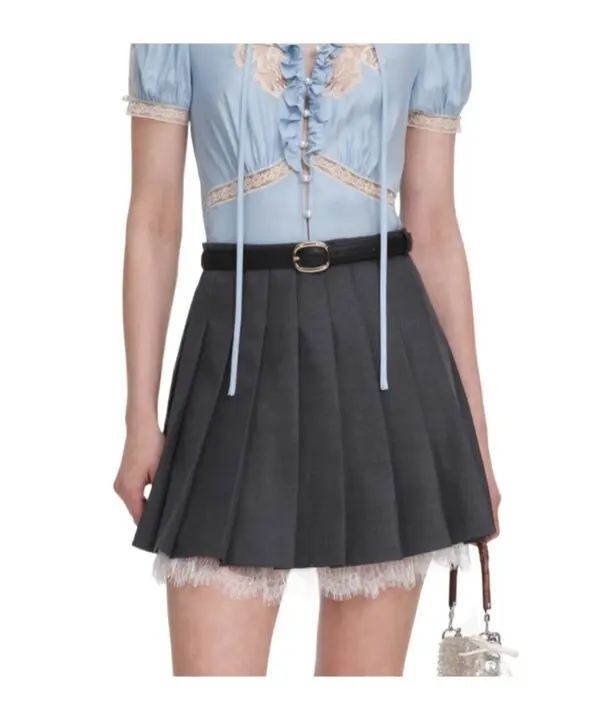 SELF-PORTRAIT Pleated Mini Skirt With Lace Trim