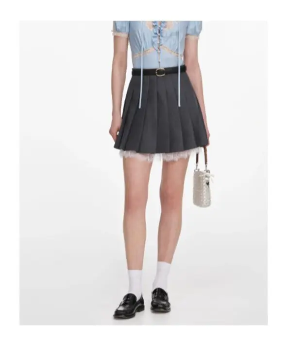 SELF-PORTRAIT Pleated Mini Skirt With Lace Trim