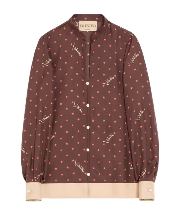 Valentino Garavani Printed Long Sleeve Shirt With Stand-up Collar