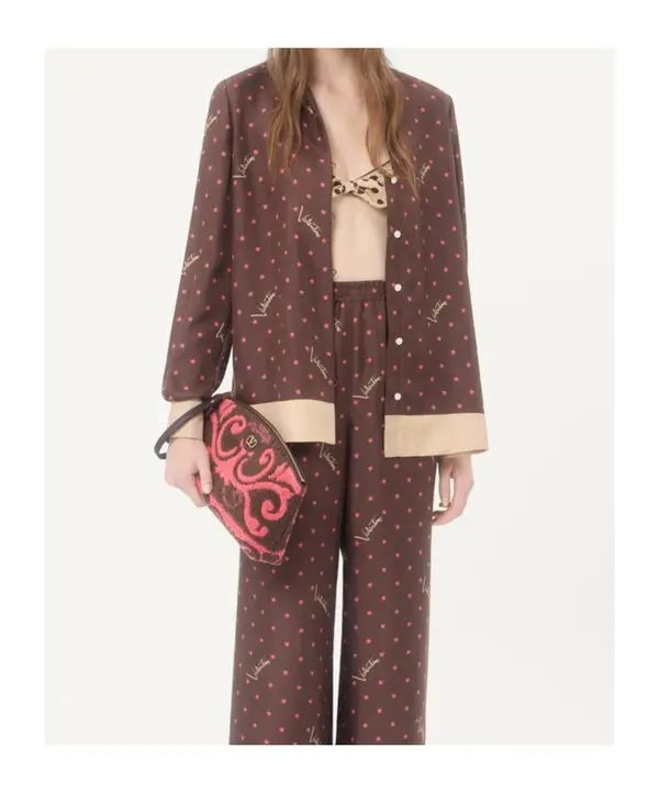 Valentino Garavani Printed Long Sleeve Shirt With Stand-up Collar
