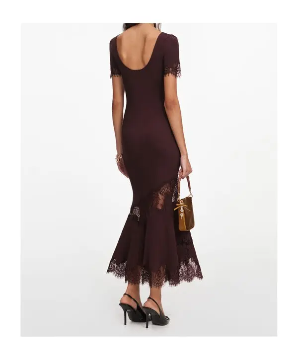 SELF-PORTRAIT Lace-trimmed Ribbed-knit Maxi Dress
