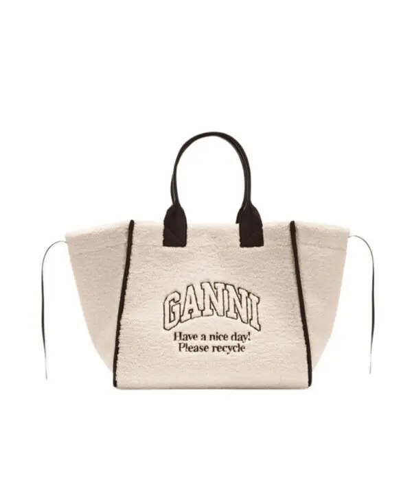 GANNI Shearling Tote Bag - Egret