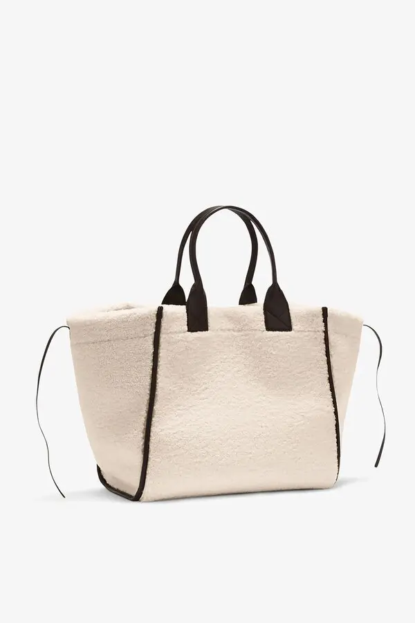 GANNI Shearling Tote Bag - Egret