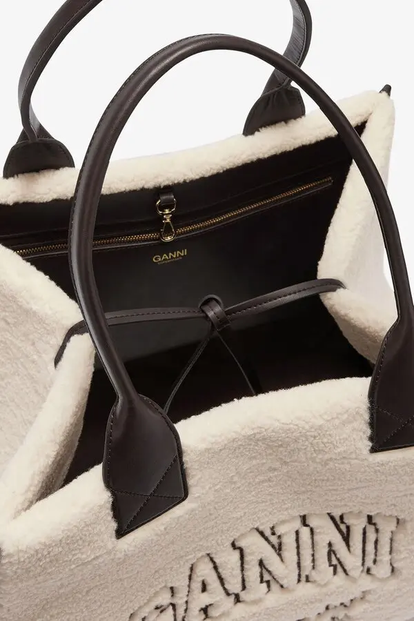GANNI Shearling Tote Bag - Egret