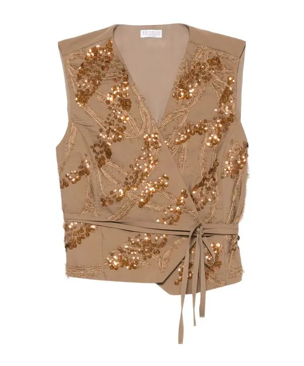 Brunello Cucinelli Sequin Embellished Wrap Waistcoat - Brown