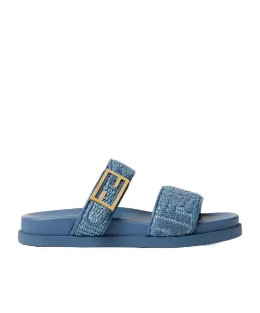 Fendi Buckled Flat Slide Sandals - Light Blue