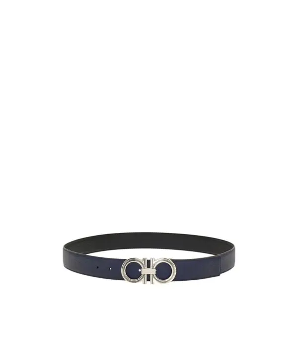 FERRAGAMO Reversible Gancini Belt - Dark Naby Blue/black
