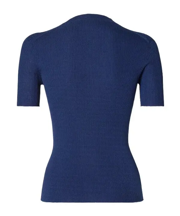 Fendi Ribbed Short-sleeve Sweater With Lace Effect Print - Navy Blue