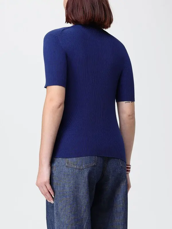 Fendi Ribbed Short-sleeve Sweater With Lace Effect Print - Navy Blue