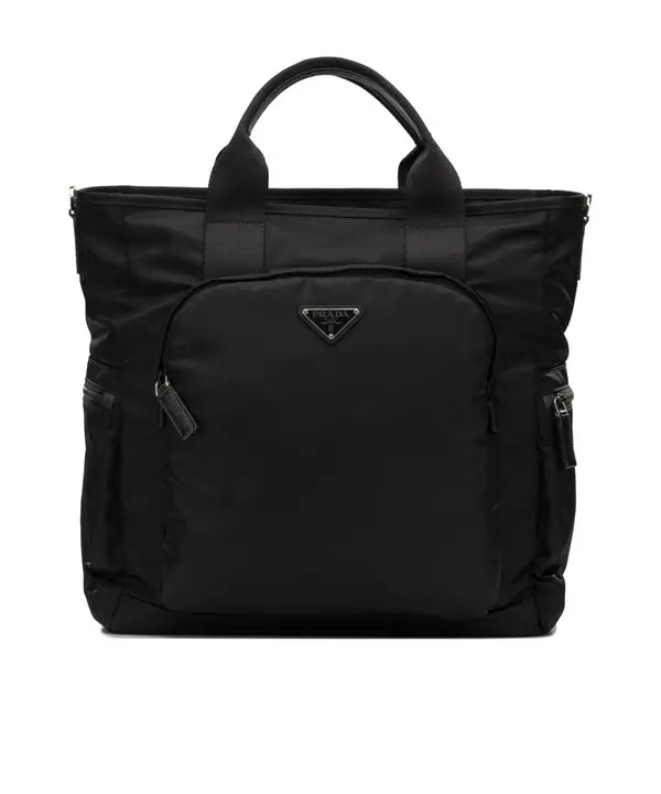 Prada Re-nylon Logo-plaque Tote Bag - Black