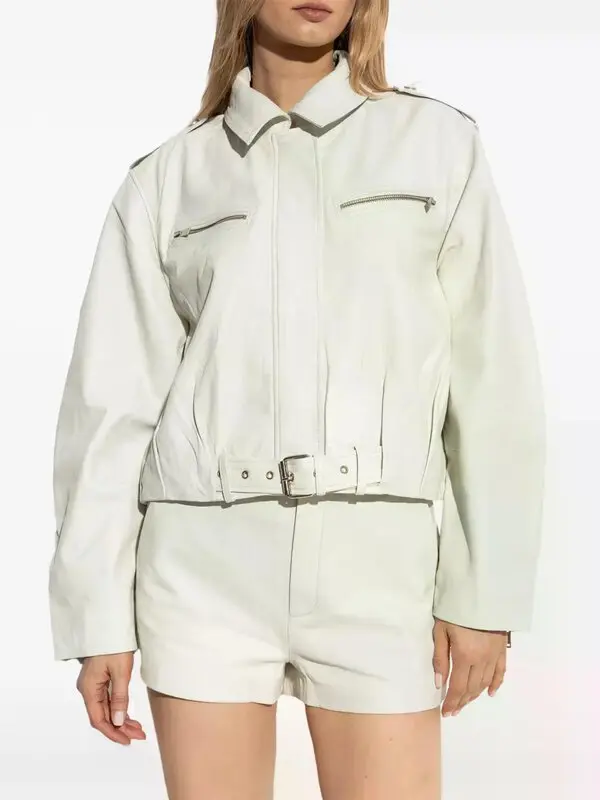 GESTUZ Belted Epaulette Leather Jacket