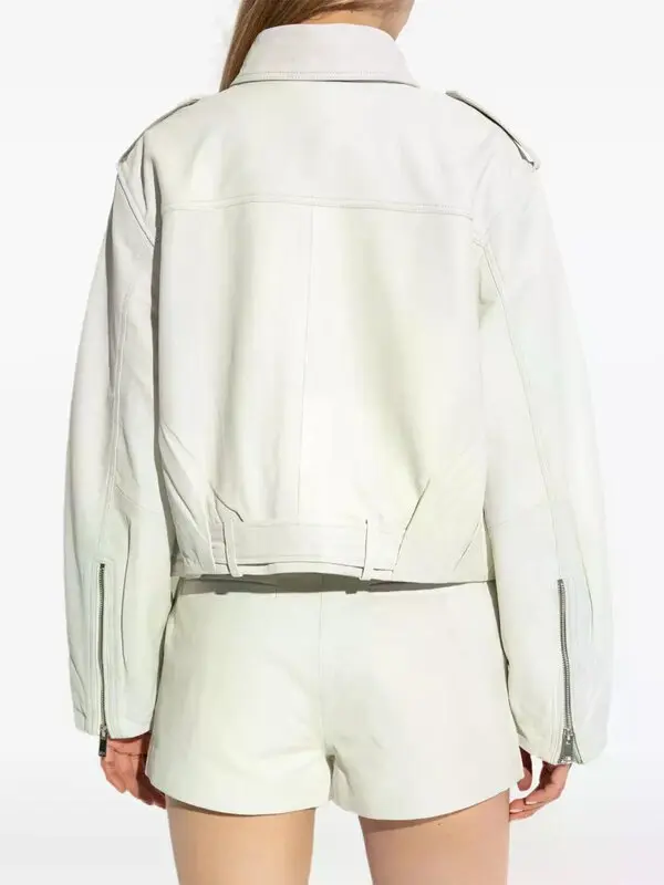 GESTUZ Belted Epaulette Leather Jacket
