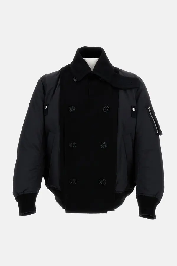 Sacai Double-breasted Wool Puffer Jacket - Multicolor