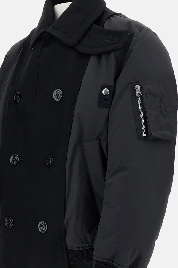 Sacai Double-breasted Wool Puffer Jacket - Multicolor