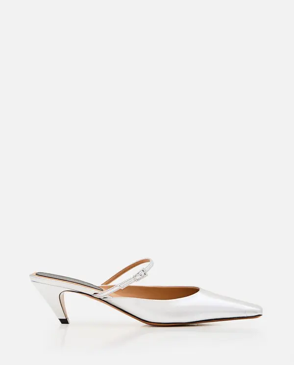 Stella McCartney Silver Metallic Faux Leather Pointed Toe Mules