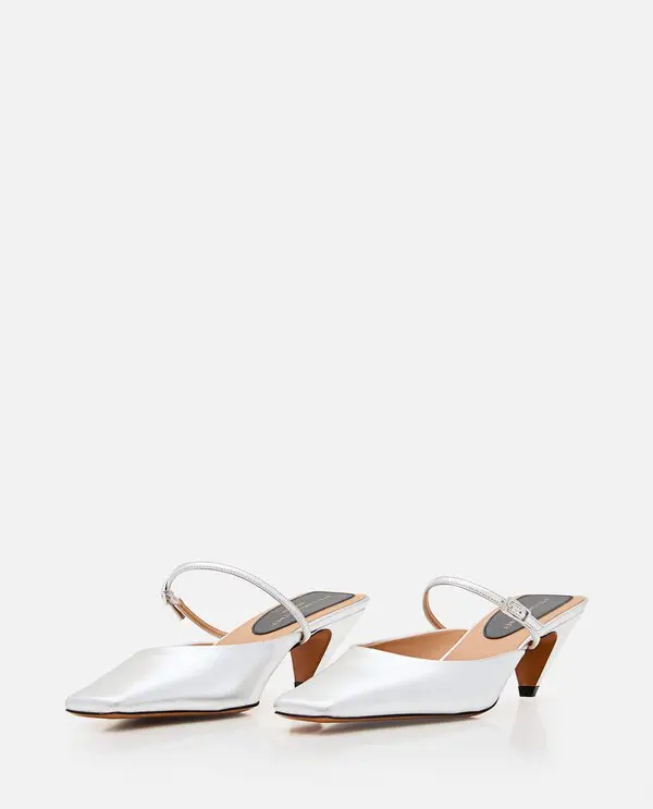 Stella McCartney Silver Metallic Faux Leather Pointed Toe Mules