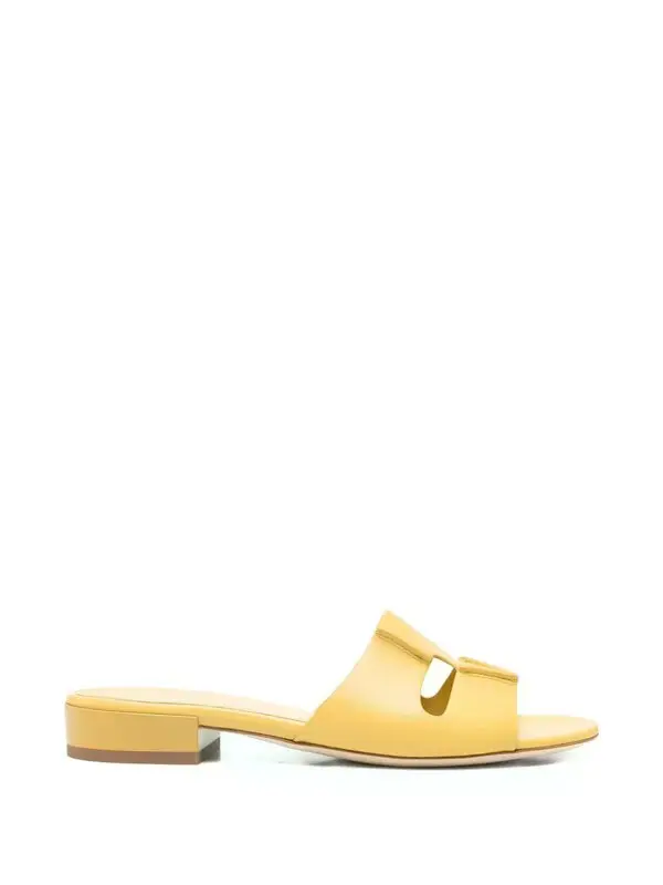 Rodo Mustard Leather Cut-out Sandals - Yellow