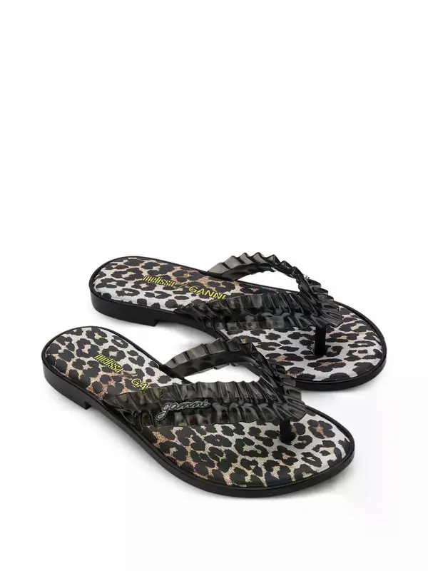 Melissa X Ganni Leopard-print Ruffled Flip Flops - Black