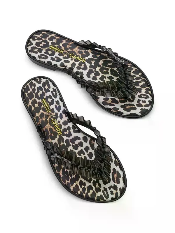 Melissa X Ganni Leopard-print Ruffled Flip Flops - Black