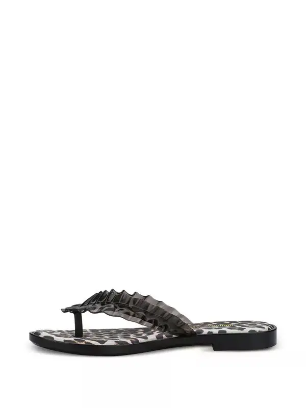 Melissa X Ganni Leopard-print Ruffled Flip Flops - Black