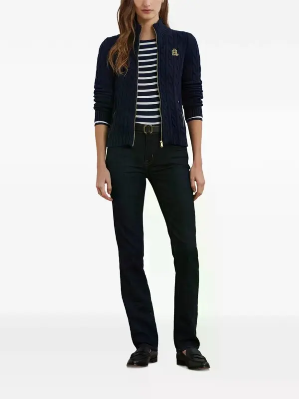 Ralph Lauren Navy Cable Knit Zip Jacket - Blue
